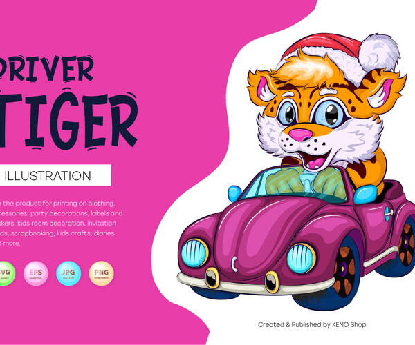 ArtStation - Cartoon Tiger on Car. | Artworks