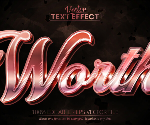 ArtStation - Worth text, shiny rose golden color editable text effect ...