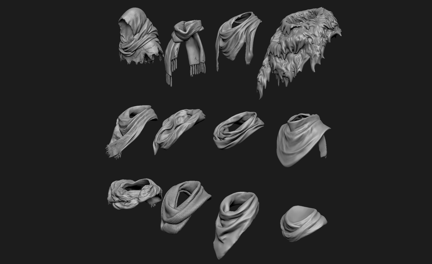 ArtStation - Scarfs for 3d Printable Characters Part 1 | Resources