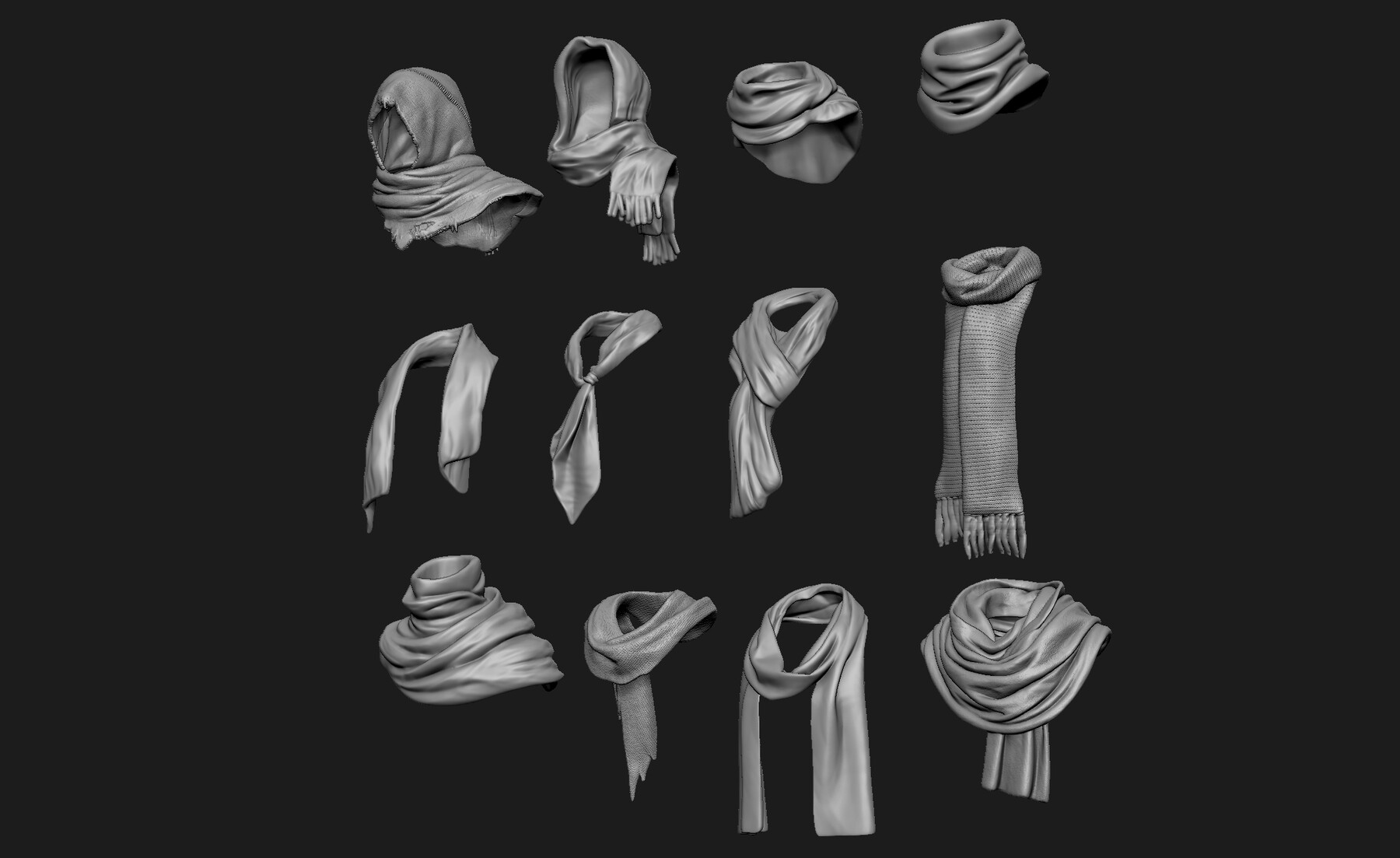 ArtStation - Scarfs for 3d Printable Characters Part 2 | Resources