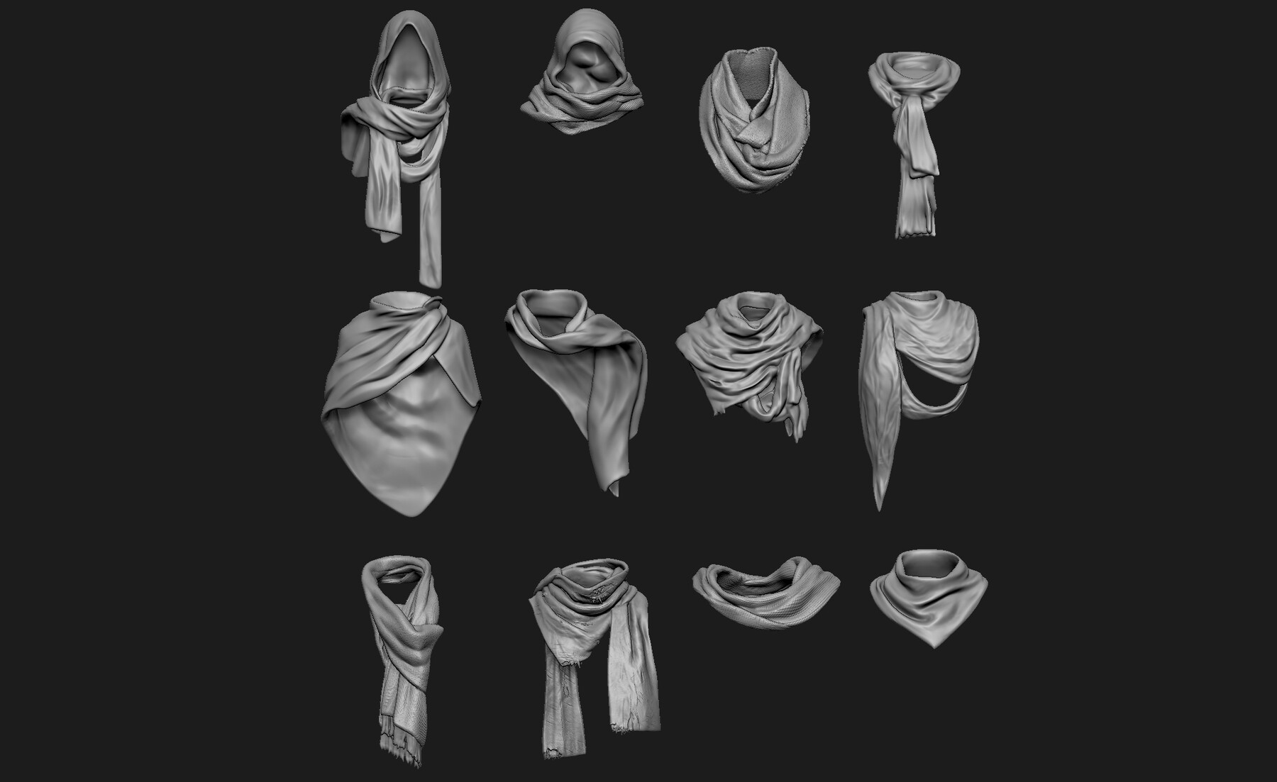 ArtStation - Scarfs for 3d printable Characters Part 3 | Resources