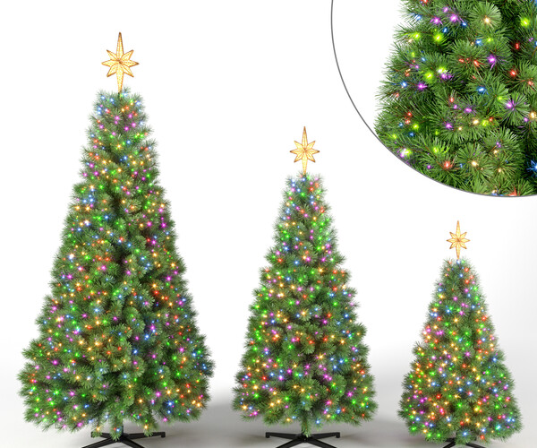 ArtStation - Tree-Christmas Tree With Multicolor Lights Set 1 | Resources