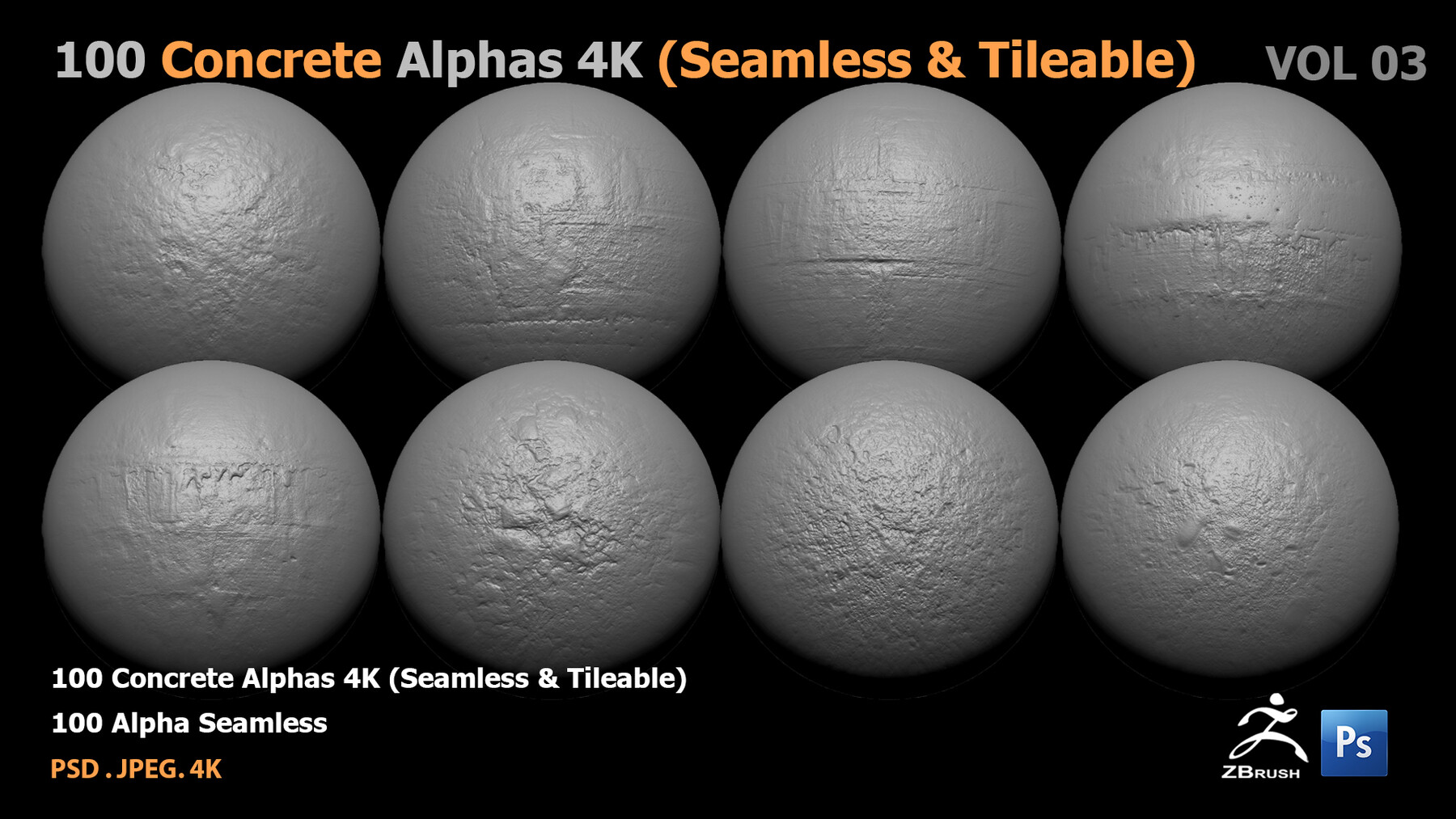 ArtStation - 100 Concrete Alphas 4K (Seamless & Tileable) | Brushes
