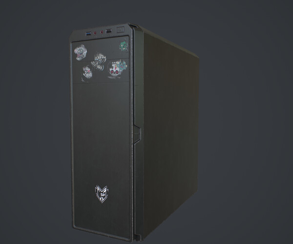 ArtStation - Used Personal Computer Case with Stickers | Game Assets