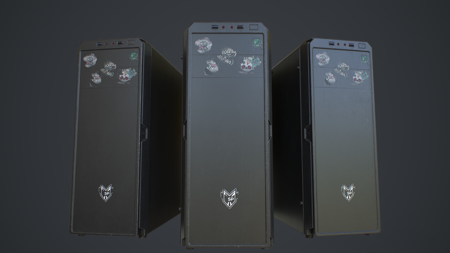 ArtStation - Used Personal Computer Case with Stickers | Game Assets