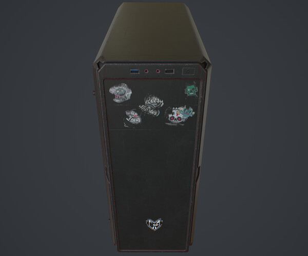 ArtStation - Used Personal Computer Case with Stickers | Game Assets