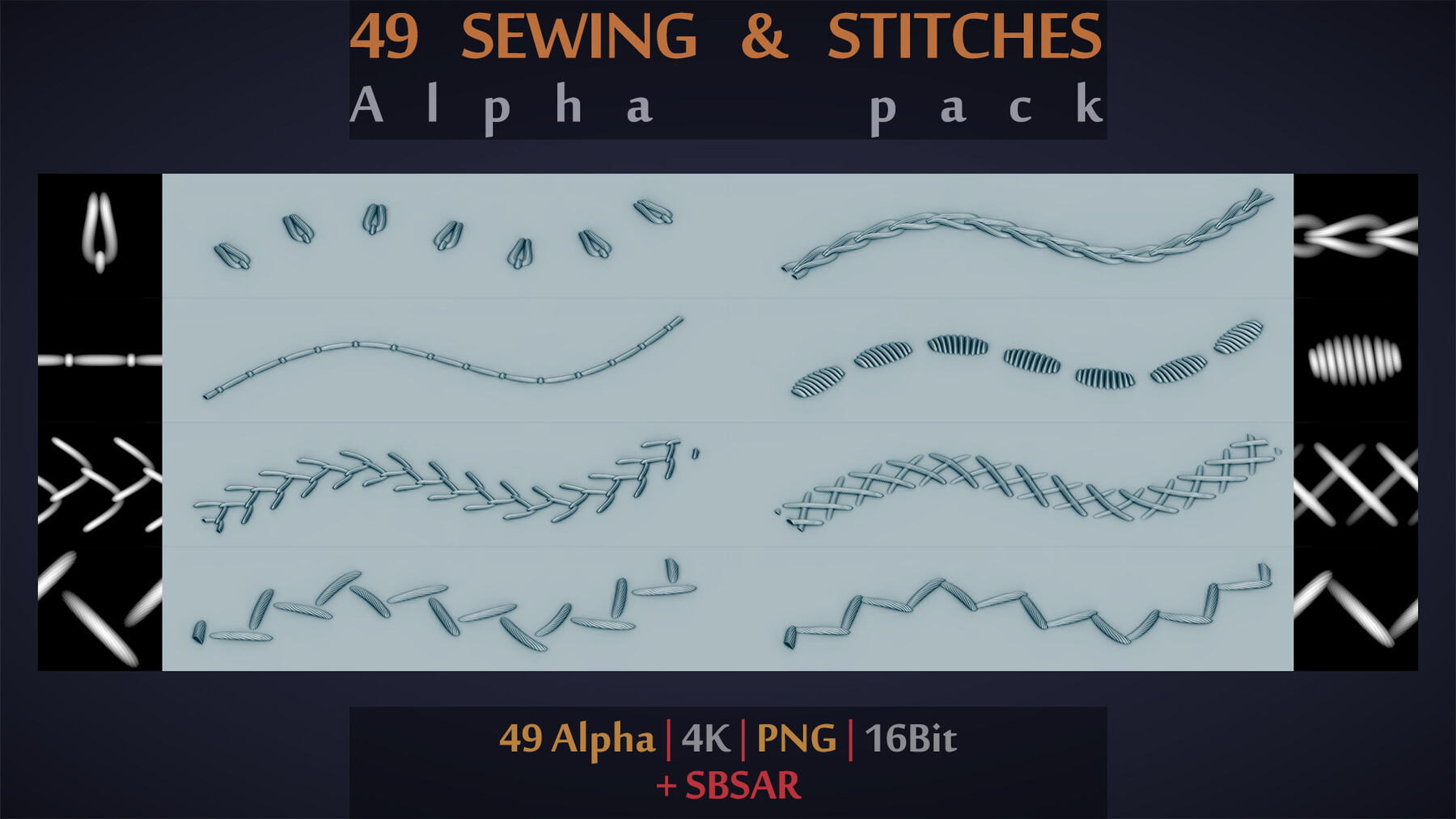 ArtStation - 49 Sewing & Stitches Alpha | Brush | 4k | PNG | 16bit ...