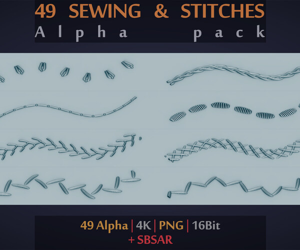 ArtStation - 49 Sewing & Stitches Alpha | Brush | 4k | PNG | 16bit ...
