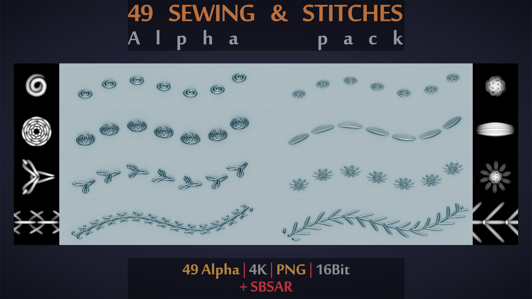 ArtStation - 49 Sewing & Stitches Alpha | Brush | 4k | PNG | 16bit ...