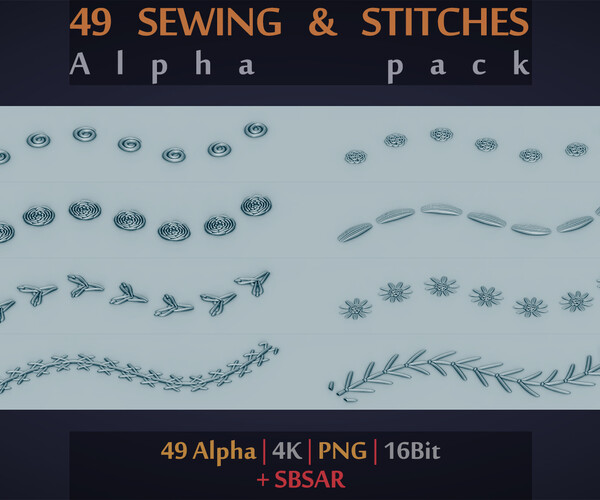 ArtStation - 49 Sewing & Stitches Alpha | Brush | 4k | PNG | 16bit ...