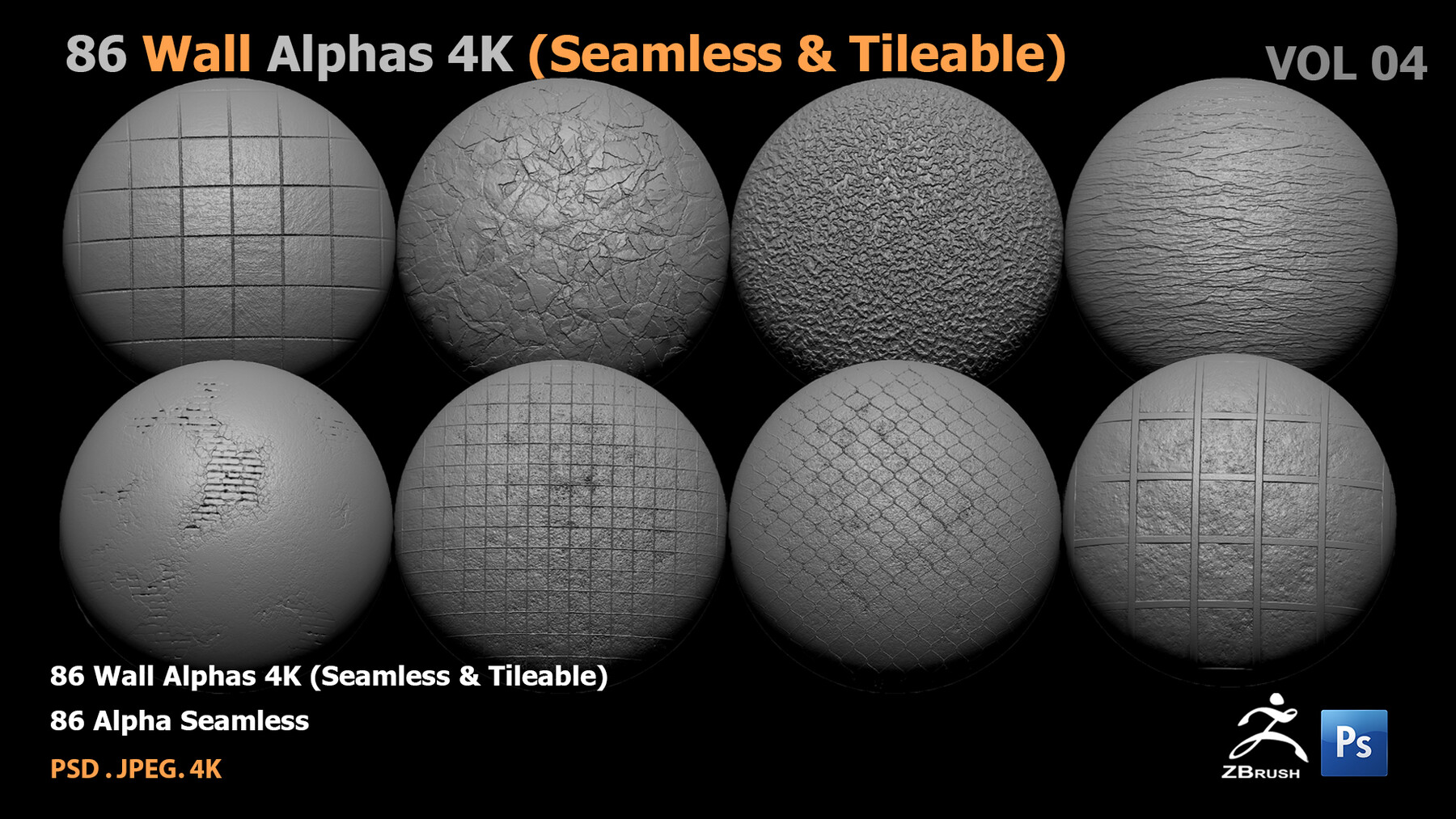 ArtStation - 86 Wall Alphas 4K (Seamless & Tileable) | Brushes