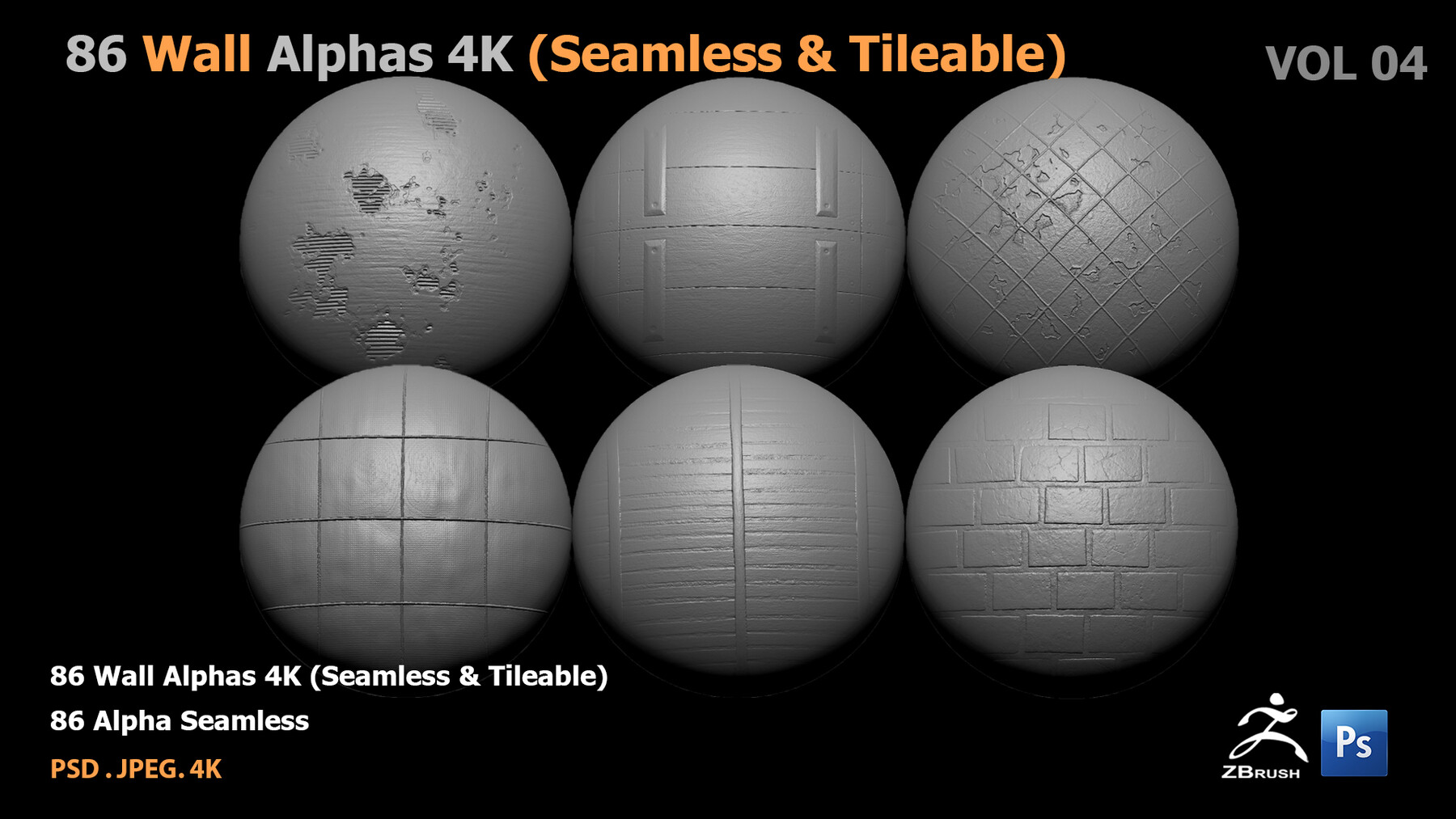 ArtStation - 86 Wall Alphas 4K (Seamless & Tileable) | Brushes