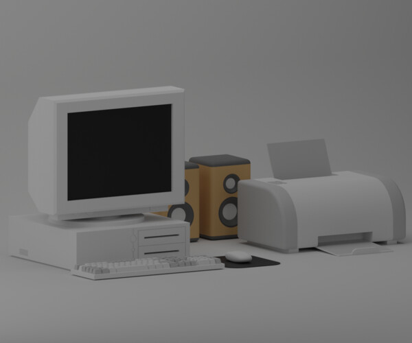 ArtStation - Cartoon Old Computer and Printer | Game Assets
