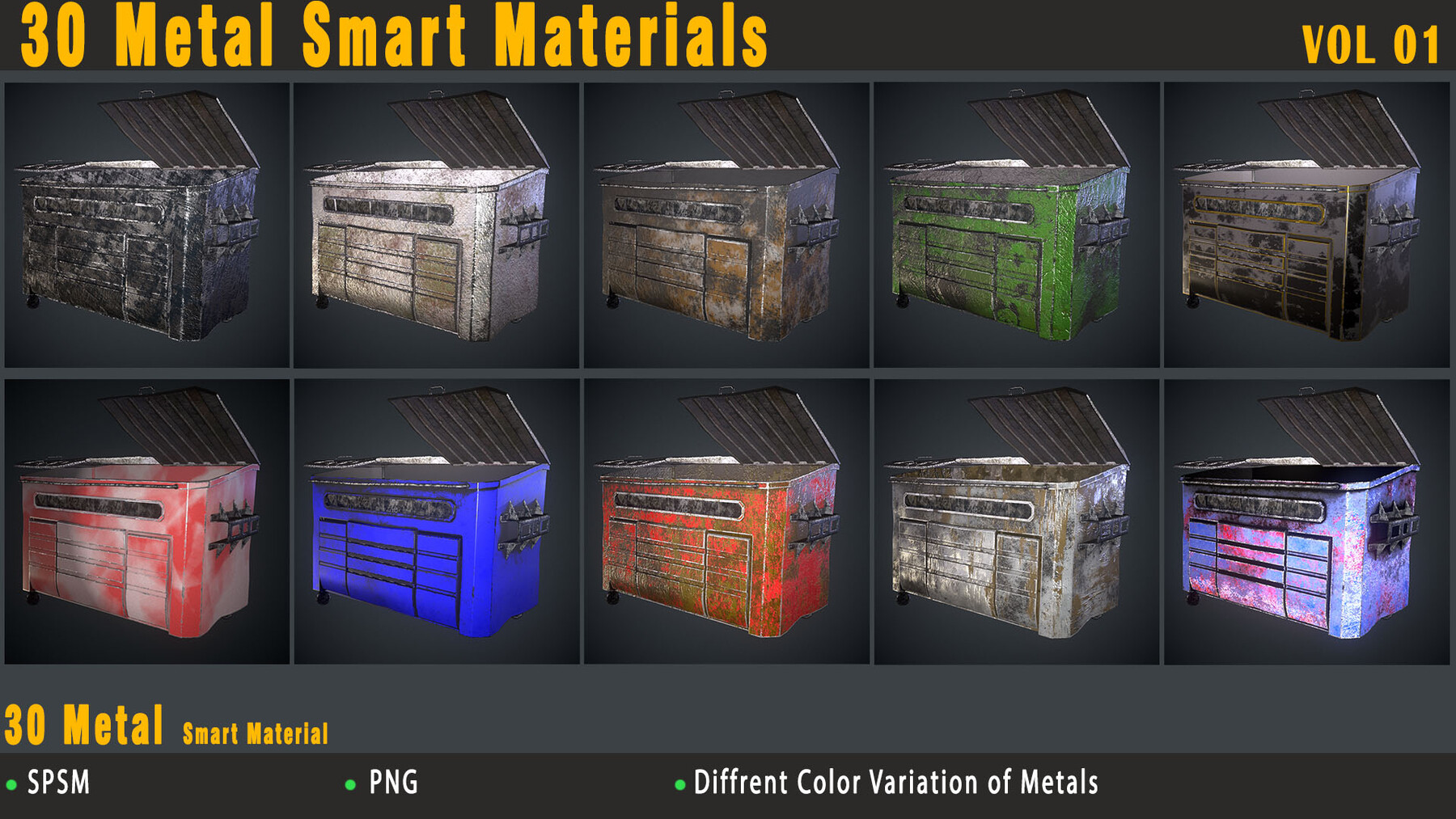 ArtStation - 30 Metal Smart Materials - VOL 01 | Game Assets