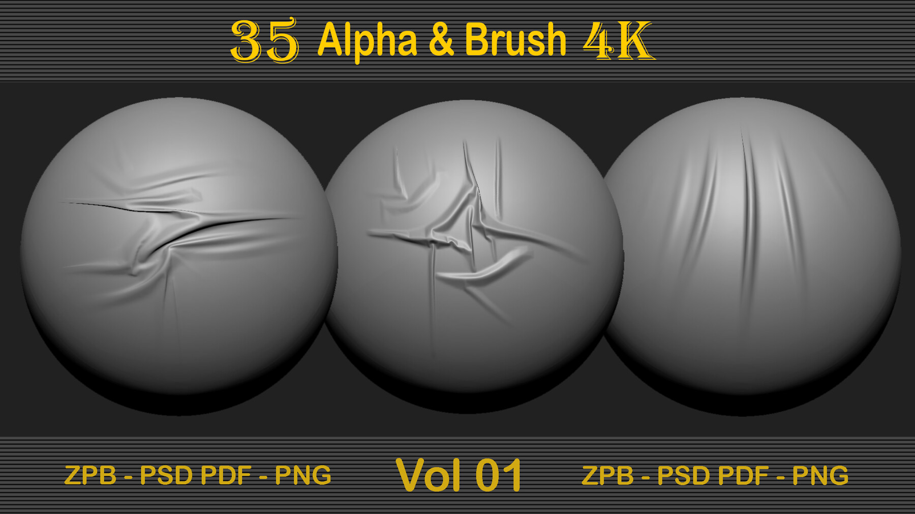 ArtStation - 35 ALPHAS MEMORY FOLDS FOR CLOTH Vol 01 (4k) | Brushes