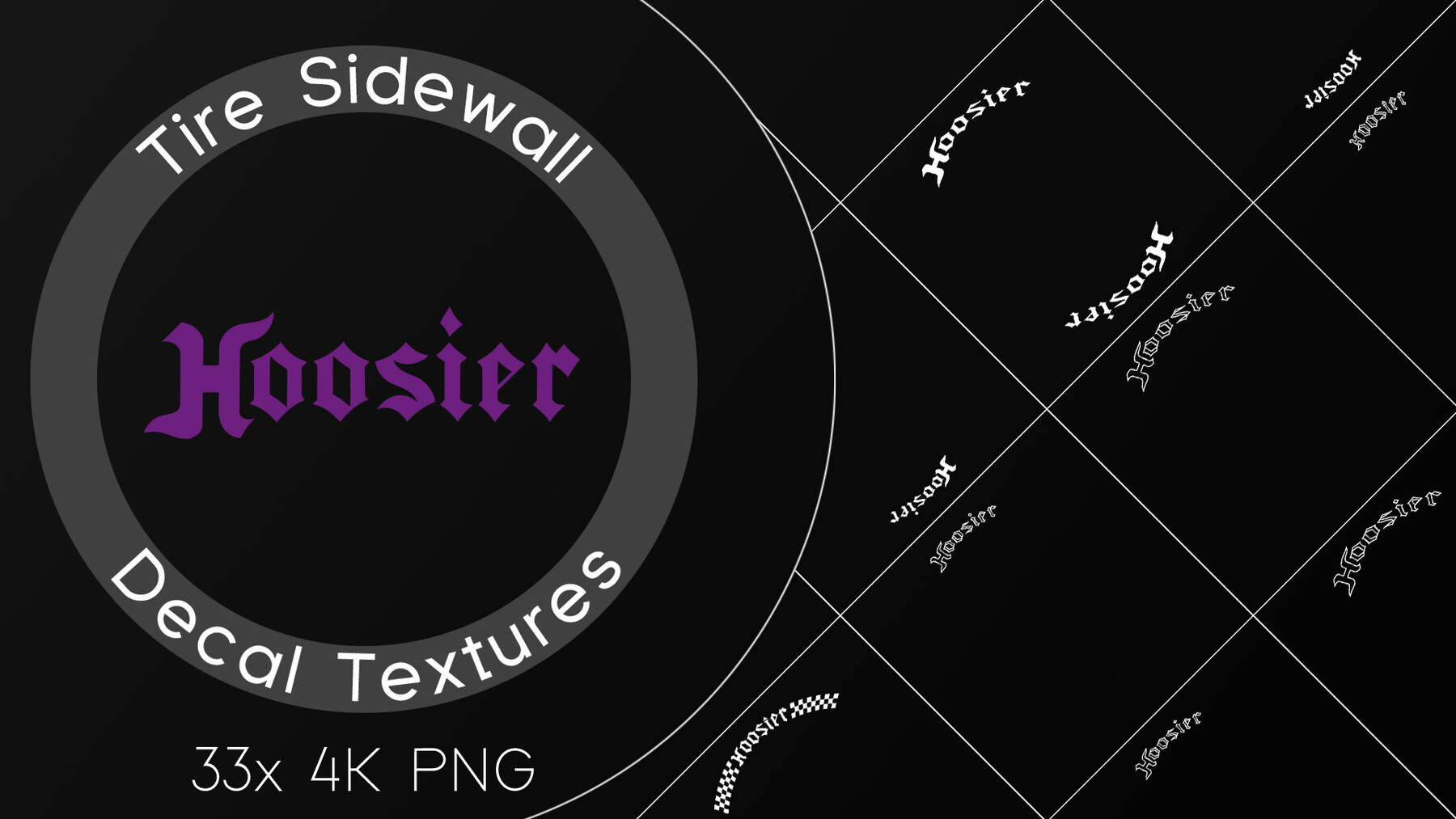 ArtStation - 33x Hoosier Racing tire sidewall 4K PNG decals | Game Assets