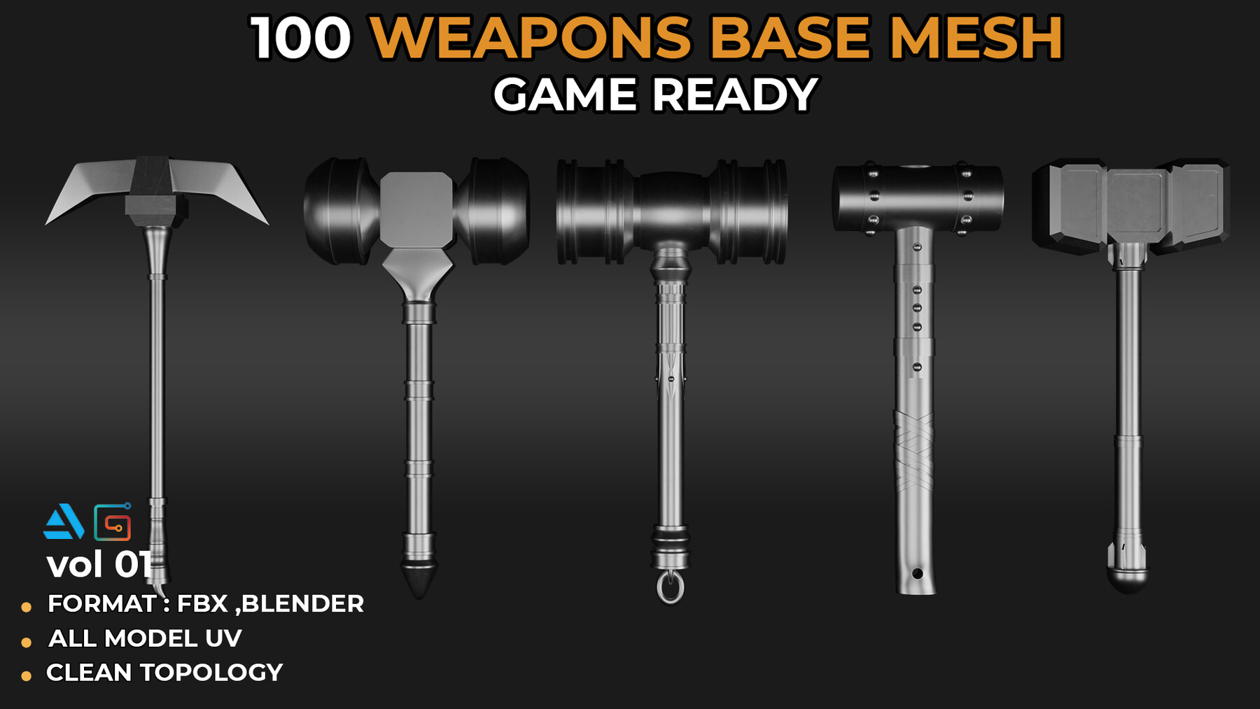 ArtStation - 100 WEAPONS BASE MESH | Game Assets