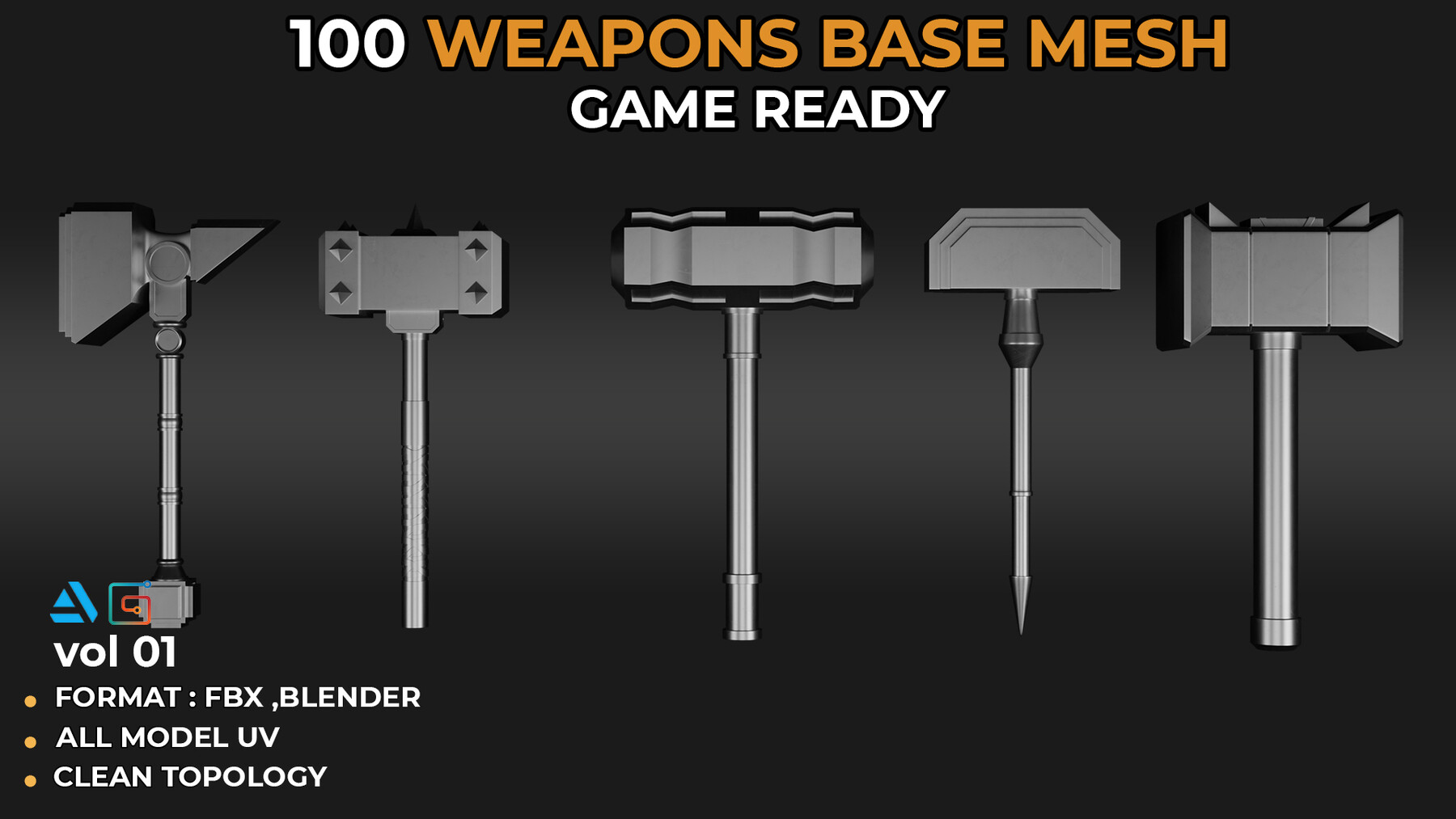 ArtStation - 100 WEAPONS BASE MESH | Game Assets