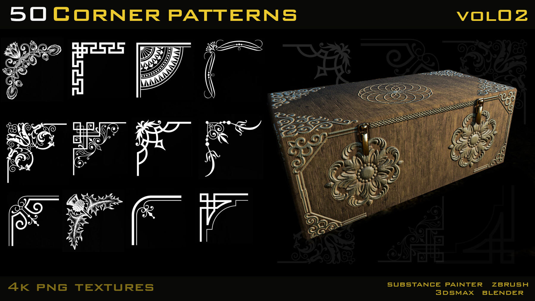 ArtStation - 50 Ornamental corner pattern (4k,png texture) | Brushes