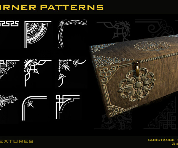 ArtStation - 50 Ornamental corner pattern (4k,png texture) | Brushes