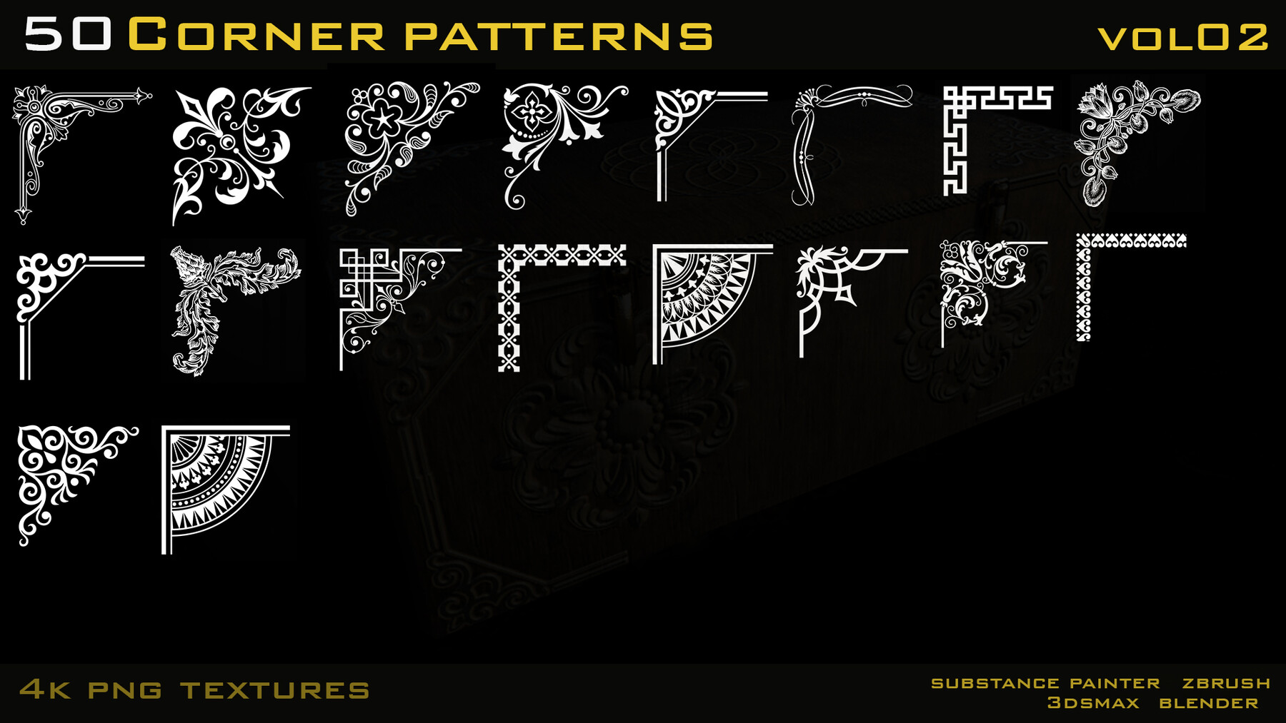 ArtStation - 50 Ornamental corner pattern (4k,png texture) | Brushes