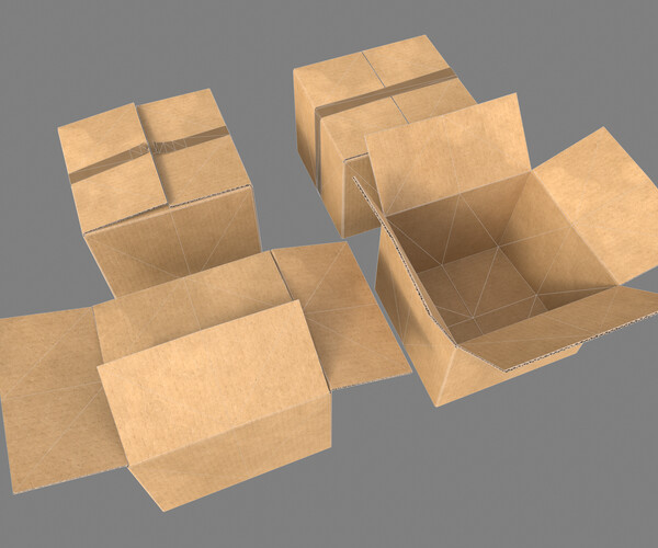 ArtStation - 4 Cardboard Boxes - Low Poly, 3D Asset | Game Assets