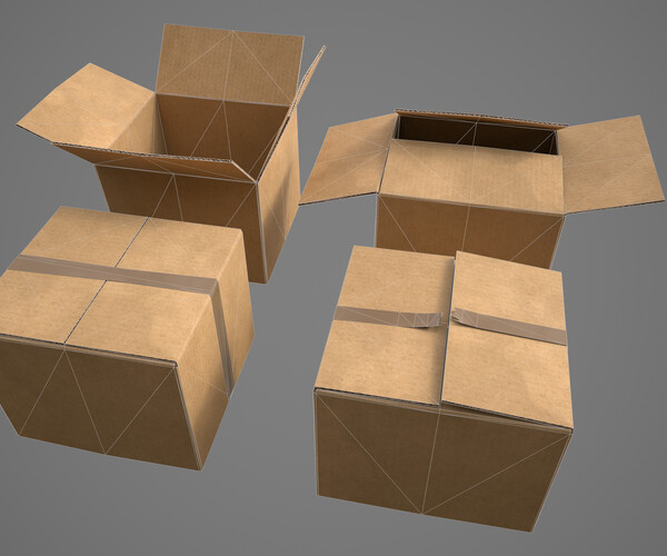 ArtStation - 4 Cardboard Boxes - Low Poly, 3D Asset | Game Assets