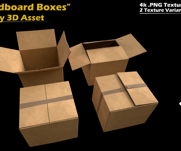 ArtStation - 4 Cardboard Boxes - Low Poly, 3D Asset | Game Assets