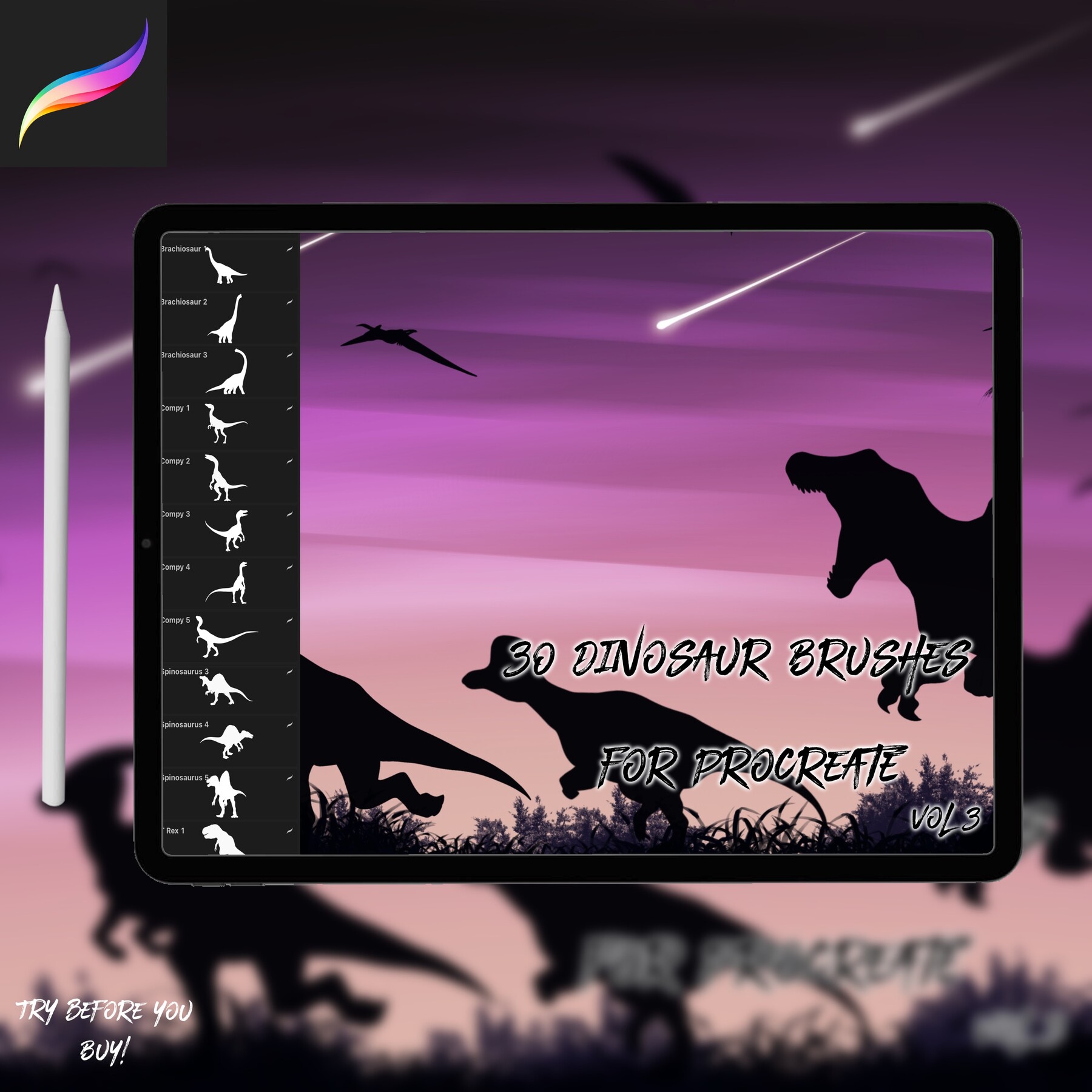 ArtStation - 100 Dinosaur Brushes for Procreate Bundle Vol 1-3 | Brushes