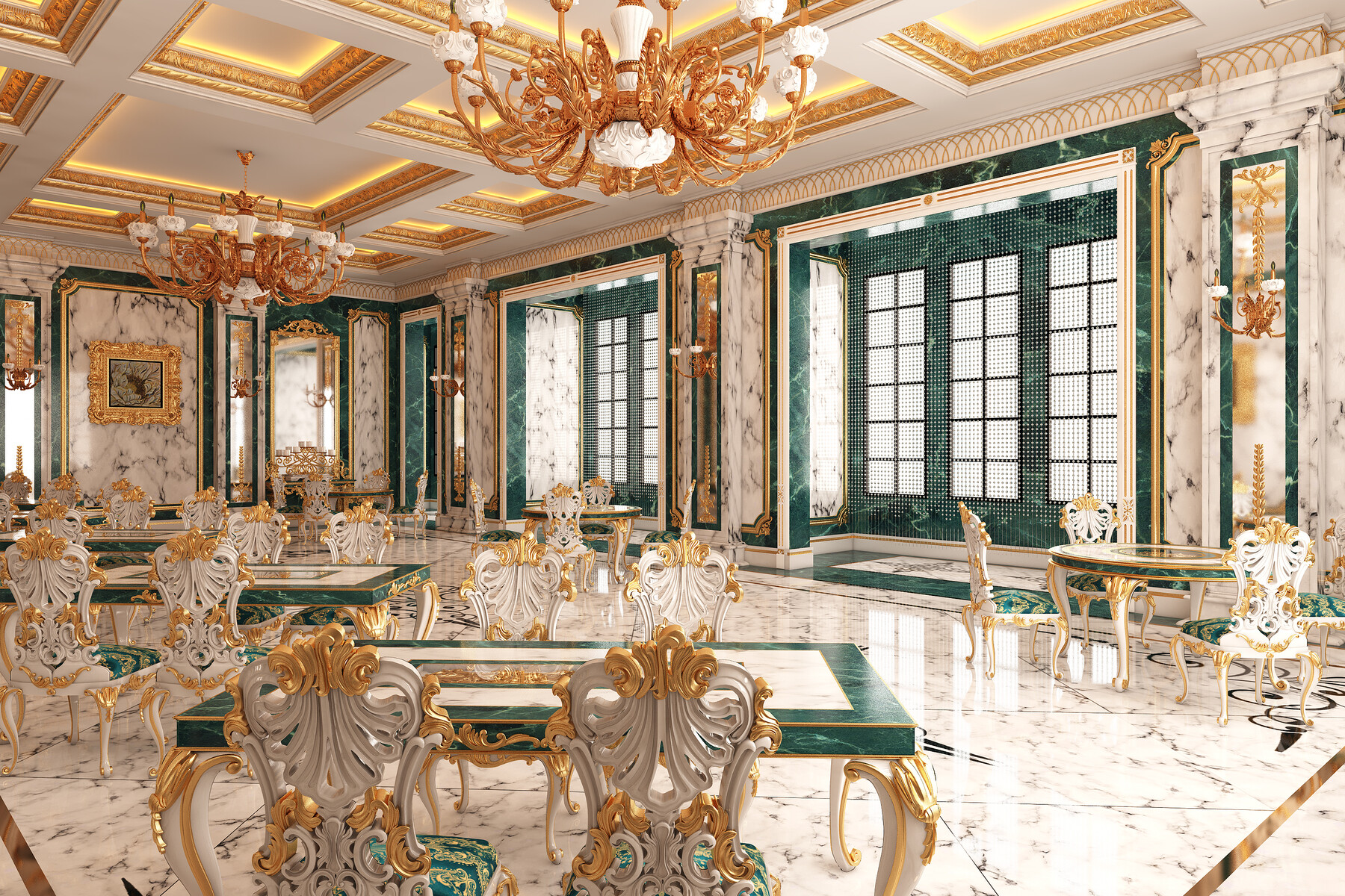 ArtStation - Classic Restaurant İnterior Design Green | Resources