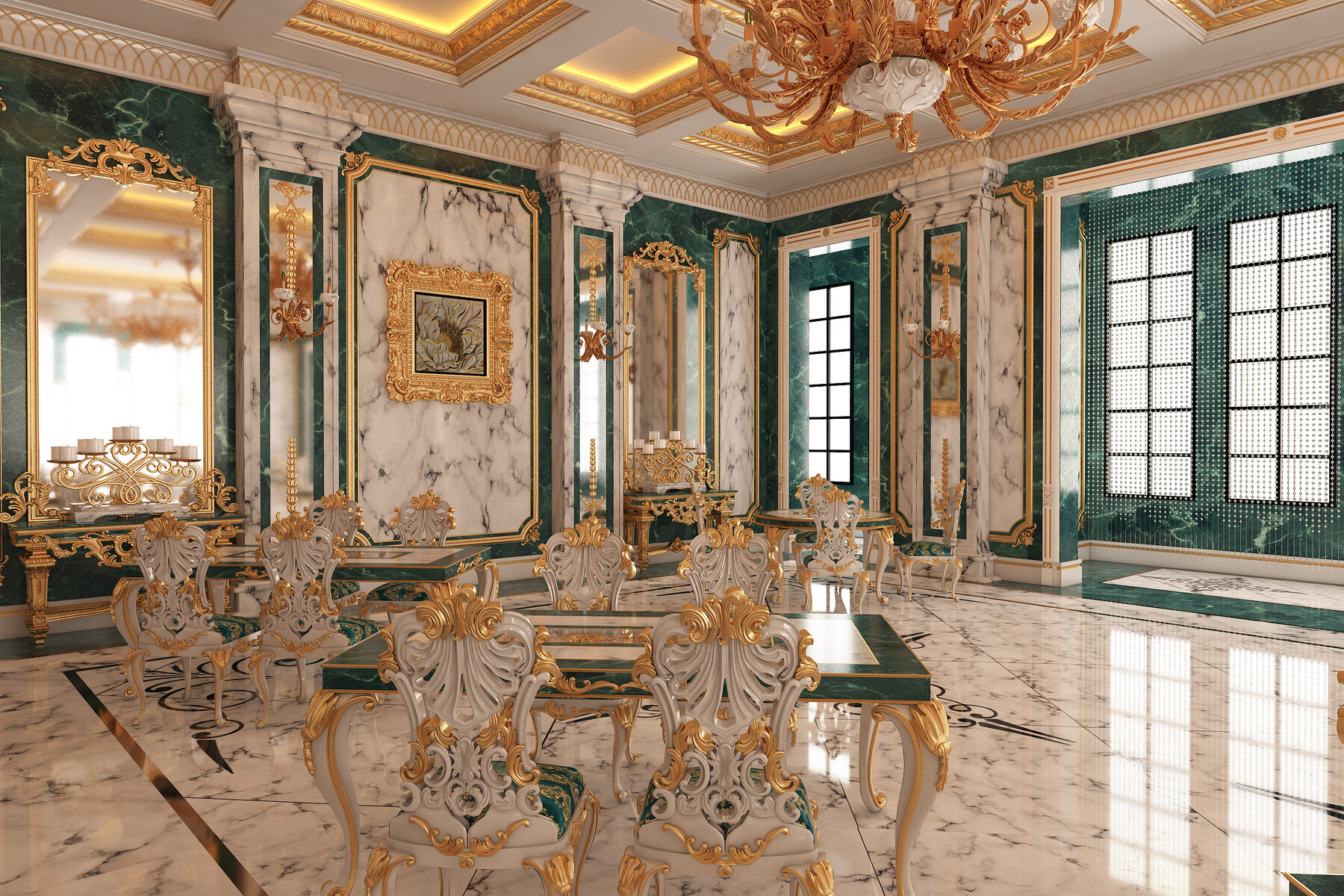 ArtStation - Classic Restaurant İnterior Design Green | Resources