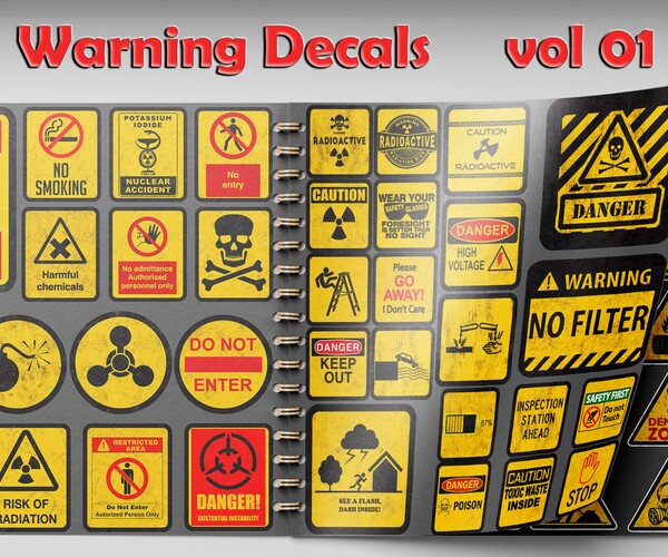 ArtStation - 80 Warning Decals vol 01 | Game Assets