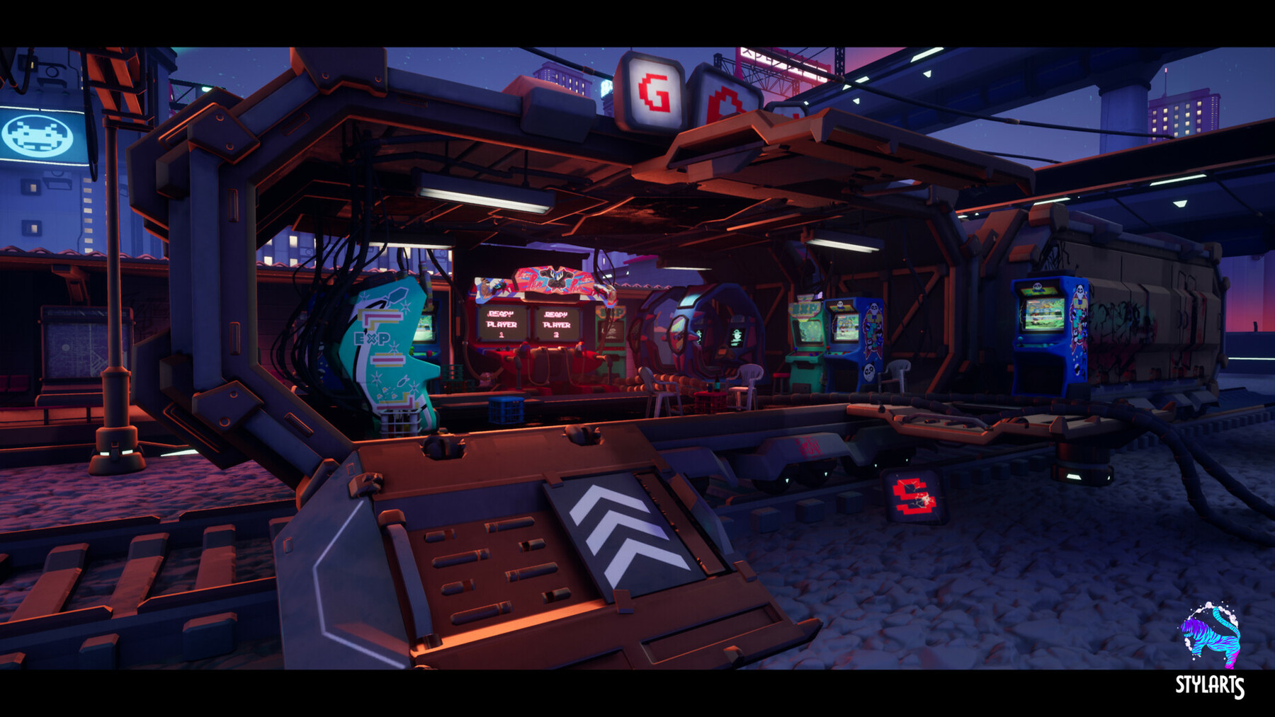 ArtStation - Stylized Cyberpunk Arcade Environment | Game Assets
