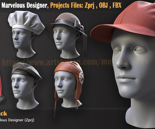 ArtStation - 30 Hats pack. Marvelous Designer, Projects Files: Zprj ...