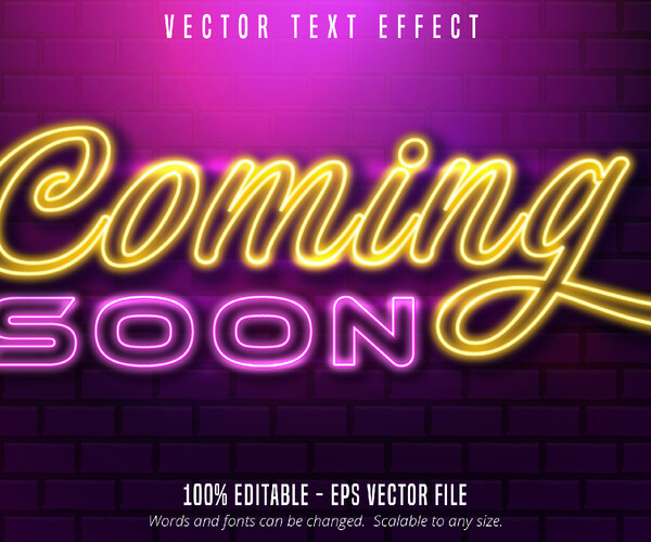 ArtStation - Coming soon text, neon style editable text effect | Artworks