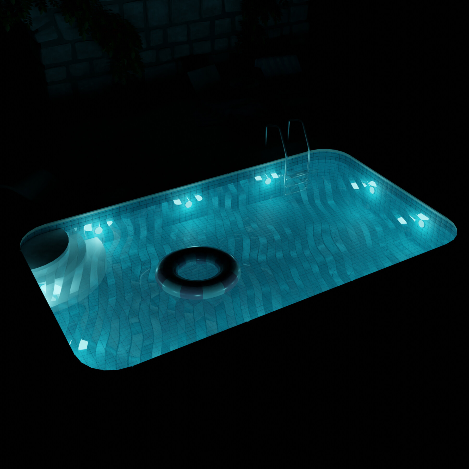 ArtStation - Pool Side with Ancient Wisteria Wall Low-poly 3D model ...