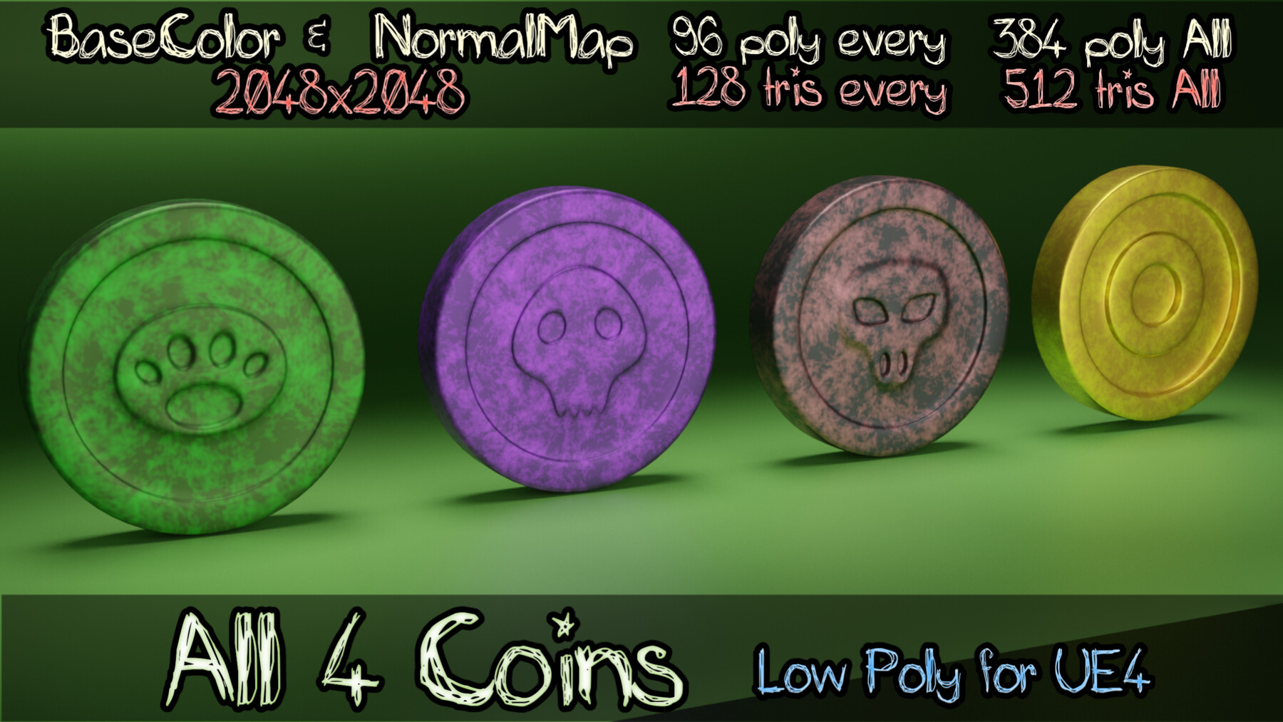 ArtStation - 3D Low Poly Models - All 4 Coins for Game or Other ...