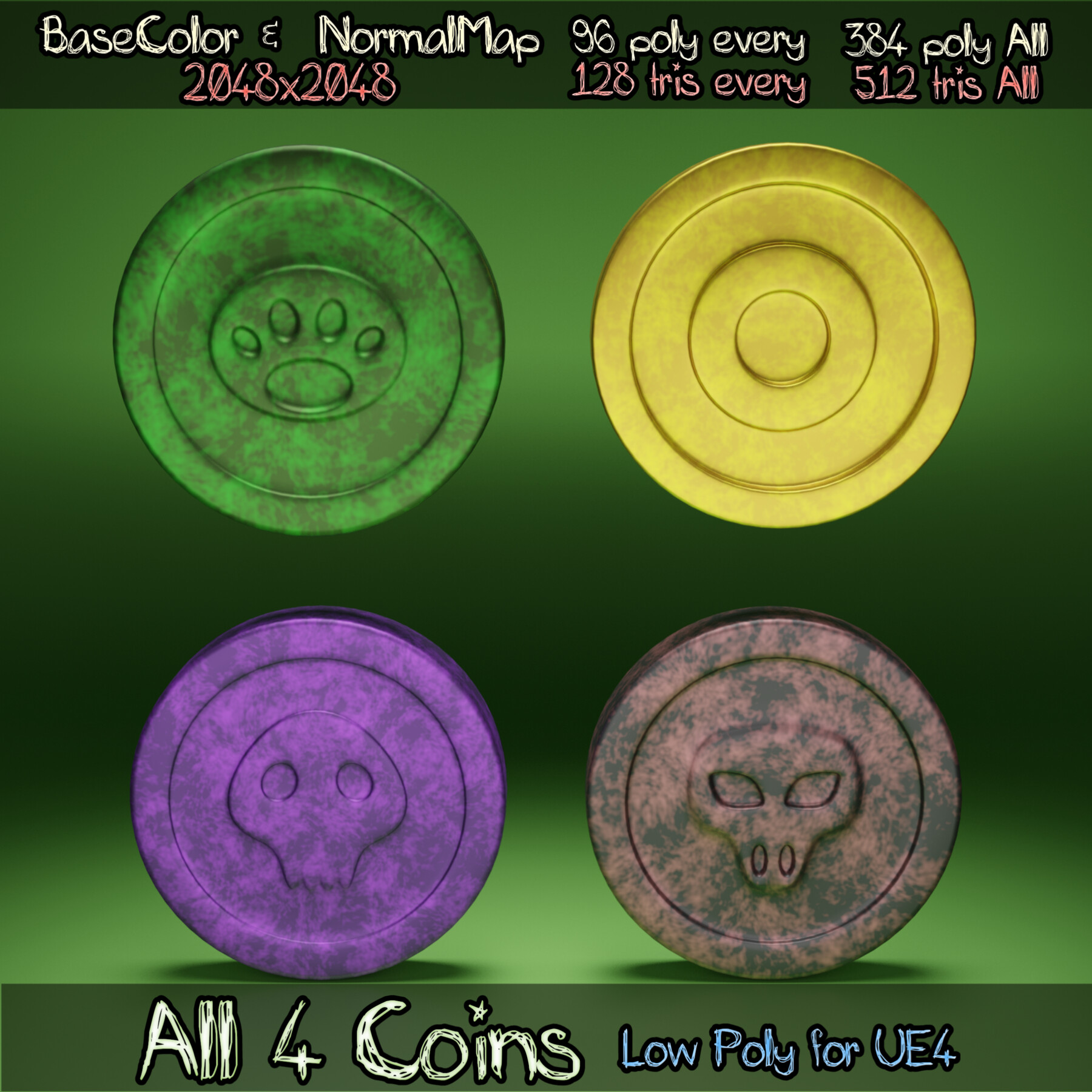 ArtStation - 3D Low Poly Models - All 4 Coins for Game or Other ...