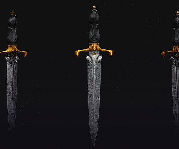 ArtStation - Medieval Dagger with damasc blade | Game Assets