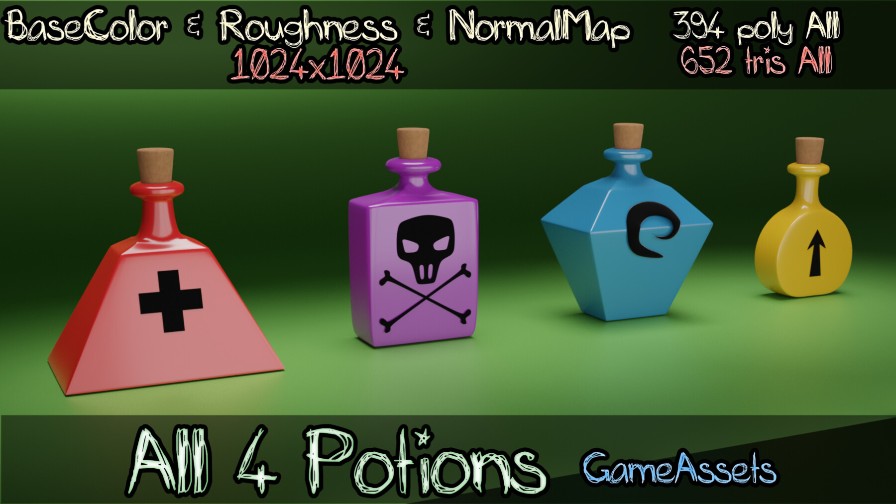 ArtStation - 3D Low Poly Models - All 4 Potions for Game or Other ...