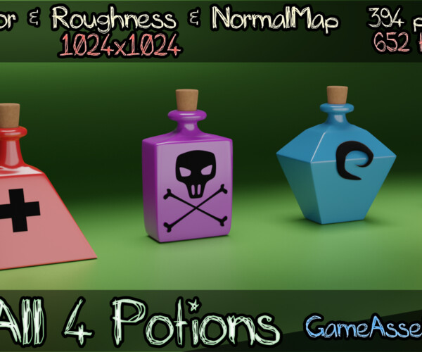 ArtStation - 3D Low Poly Models - All 4 Potions for Game or Other ...