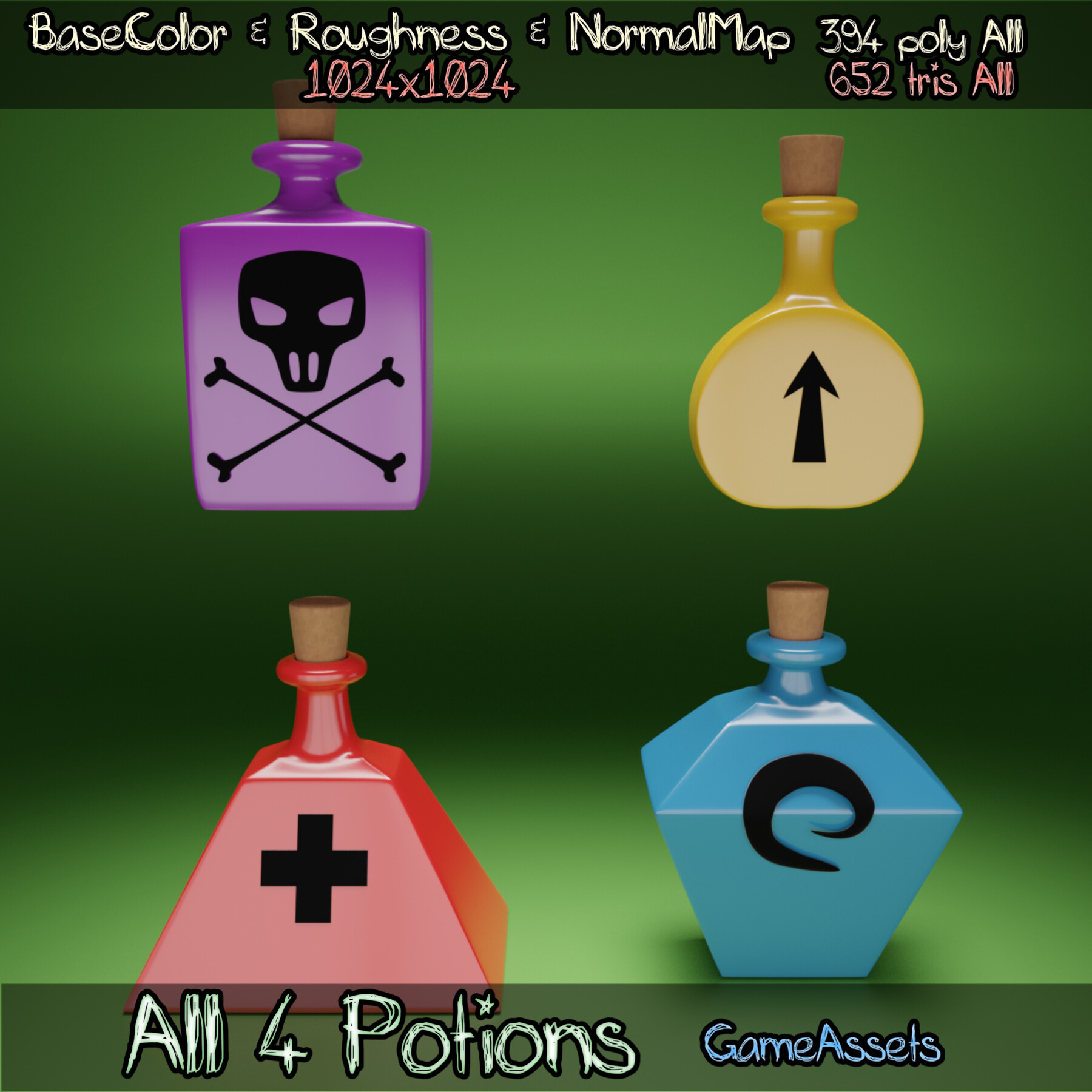 ArtStation - 3D Low Poly Models - All 4 Potions for Game or Other ...