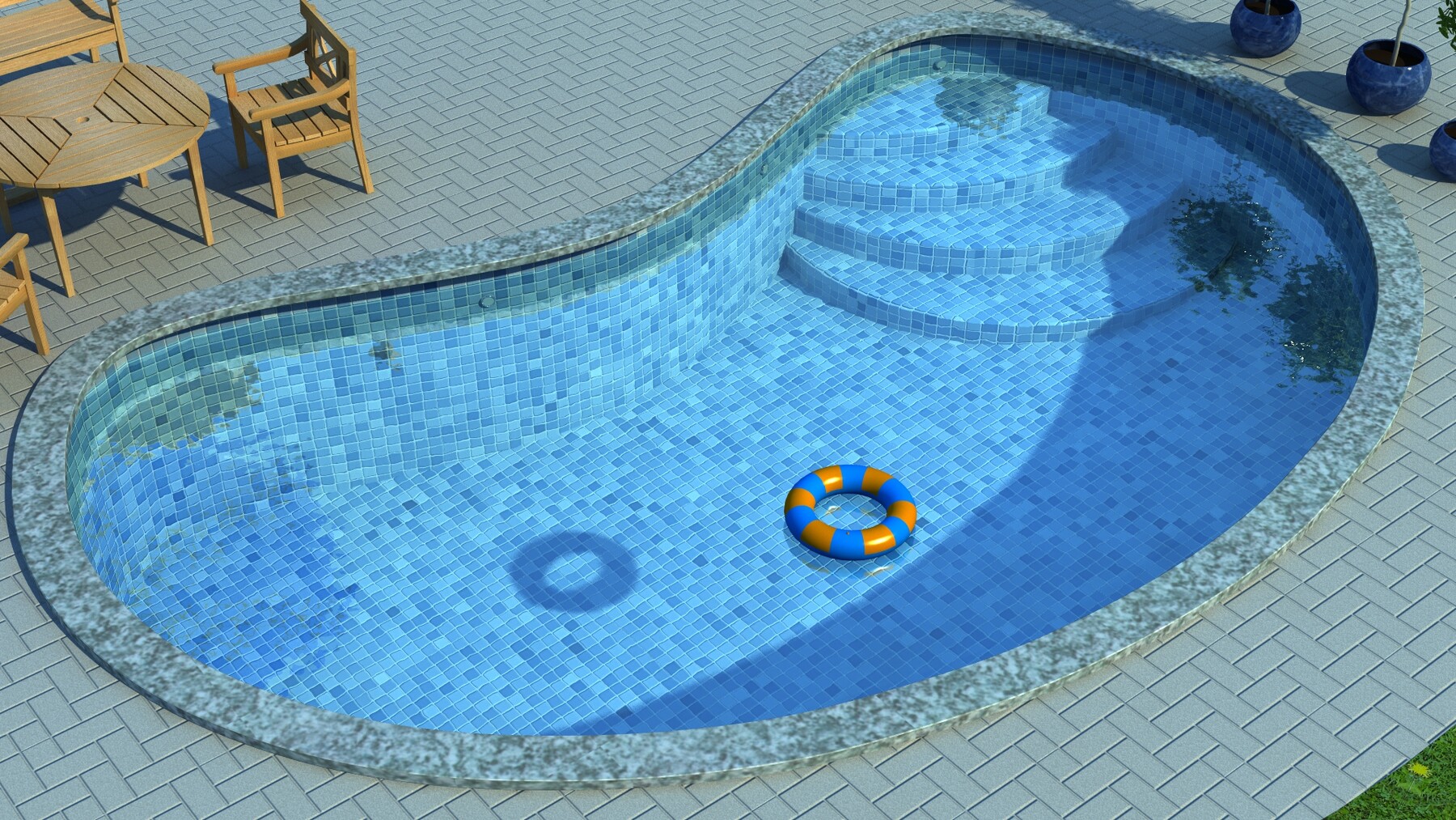 ArtStation - 3D model - Pool with garden furniture and BBQ | Game Assets