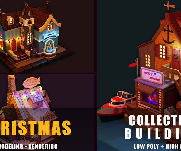 ArtStation - Christmas low poly buildings collection vol.3 | Resources