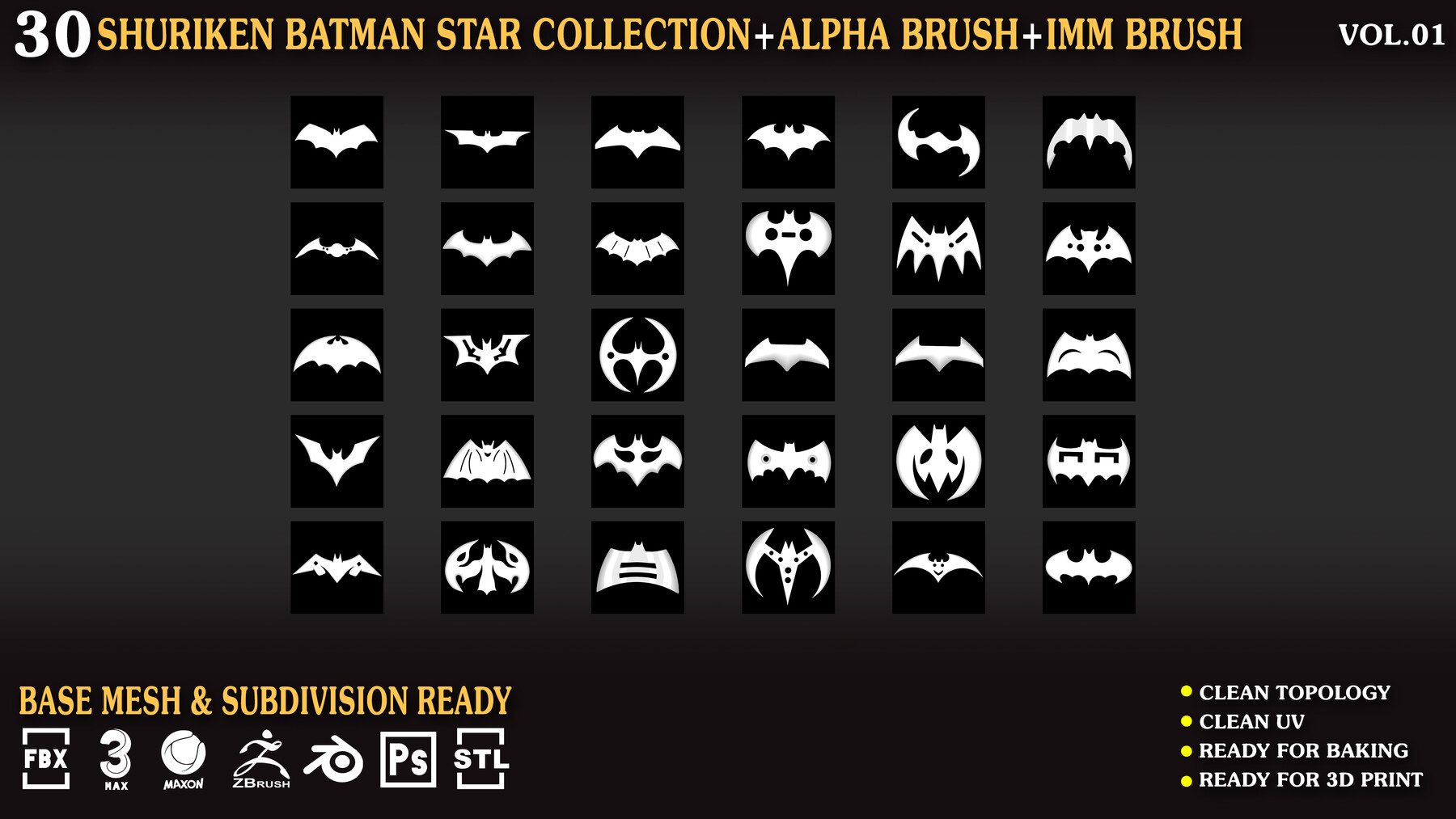 ArtStation - 30 Shuriken_Batman_Star_Collection_Vol_01_(UV / IMM /Alpha ...