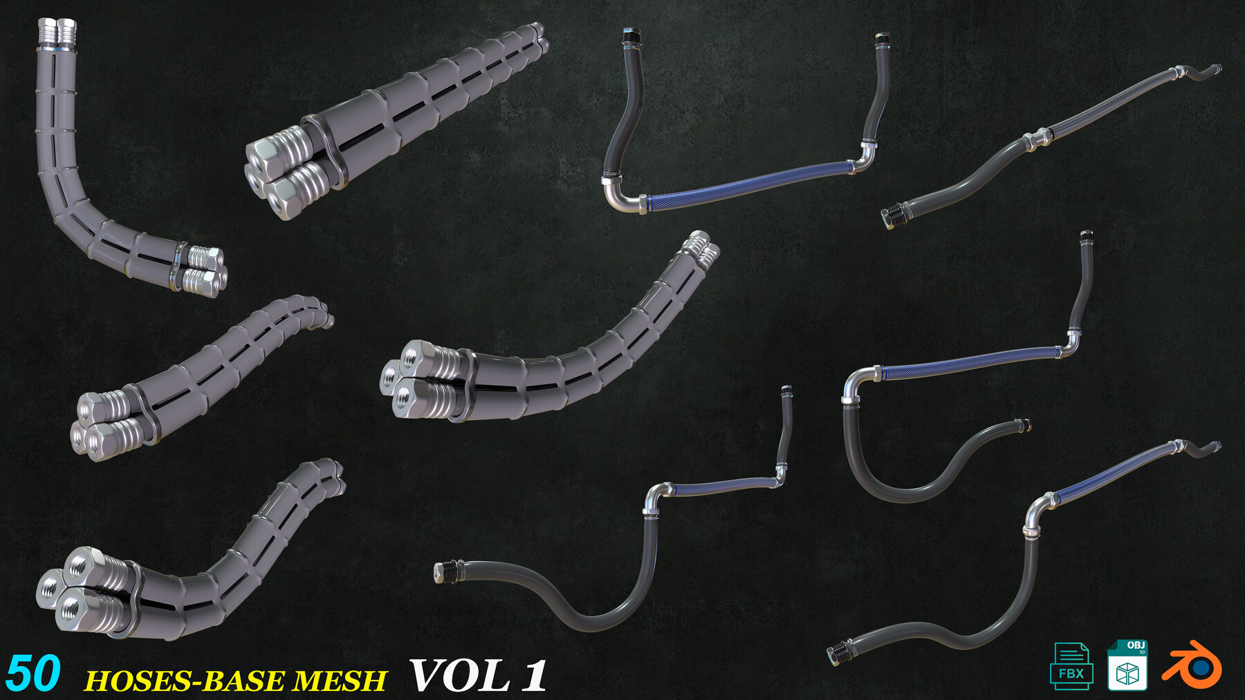 ArtStation - 50 Hoses_Base Mesh_Vol1 | Game Assets
