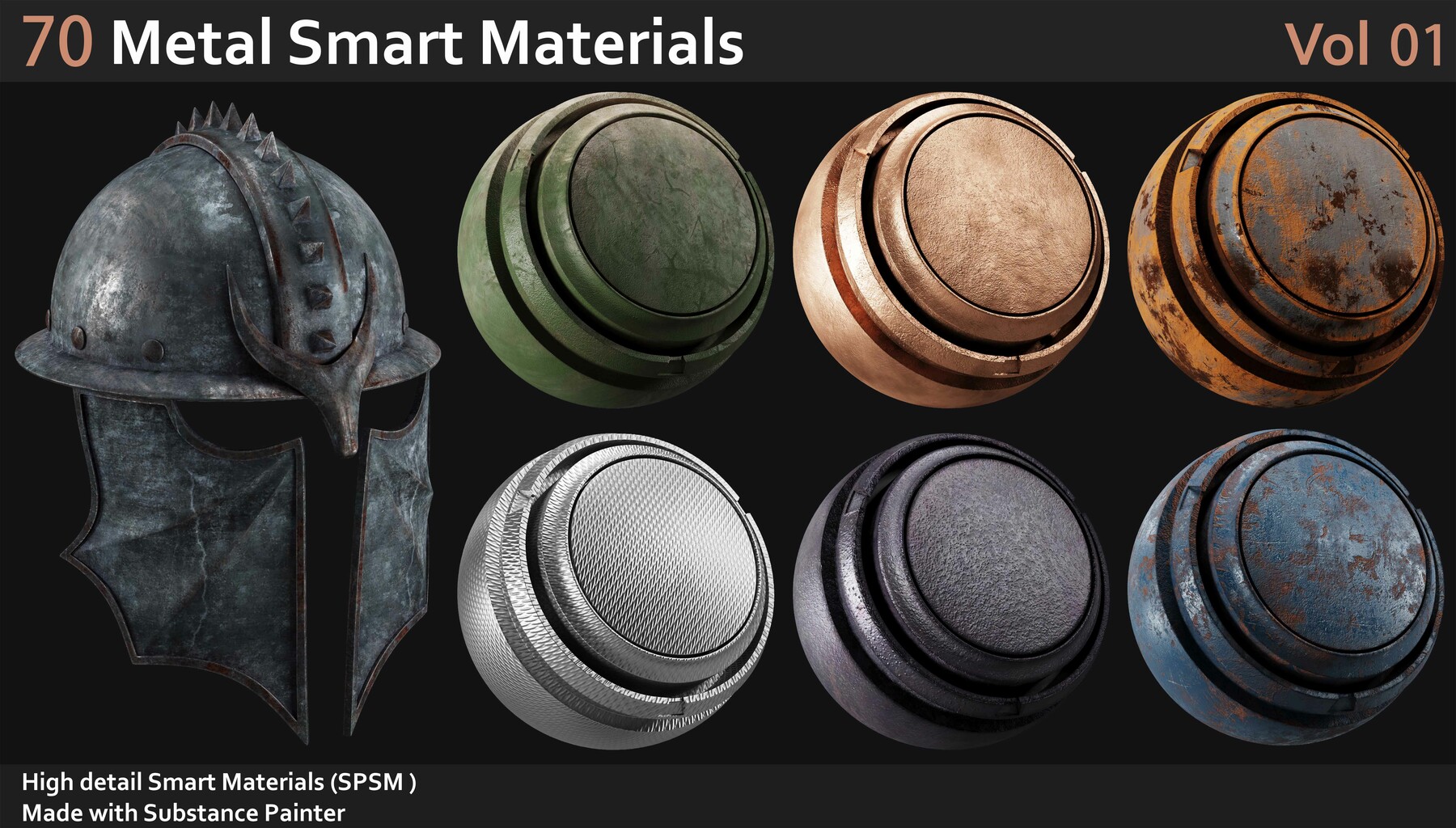 ArtStation - 70 Metal Smart Materials_Vol1 | Game Assets