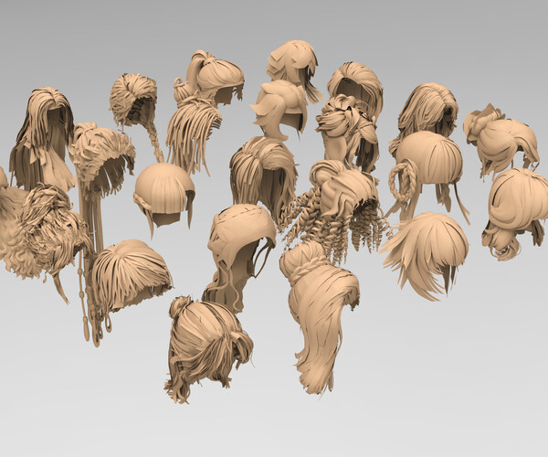 ArtStation - 25 Female hair pack 3 | Game Assets