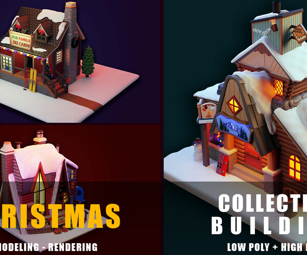 ArtStation - Christmas low poly buildings collection vol.4 | Resources