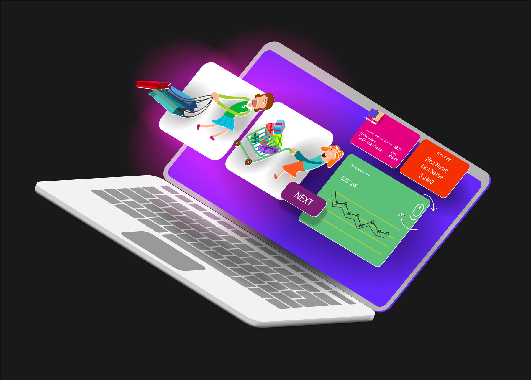 ArtStation - Interface of a web application with cartoon characters on ...